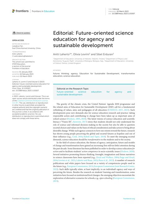 Pdf Editorial Future Oriented Science Education For Agency And