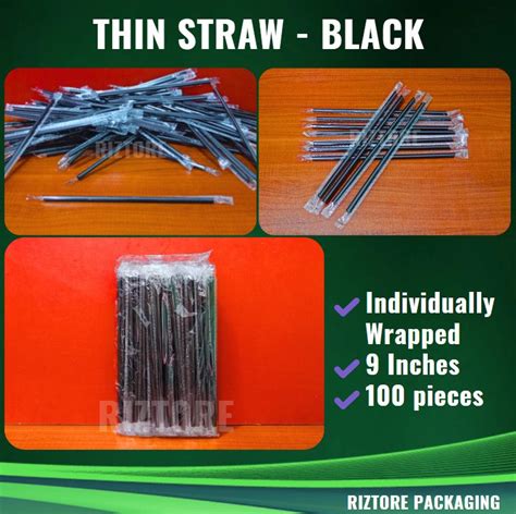 Black Thin Straw Individually Wrapped Riztore Packaging
