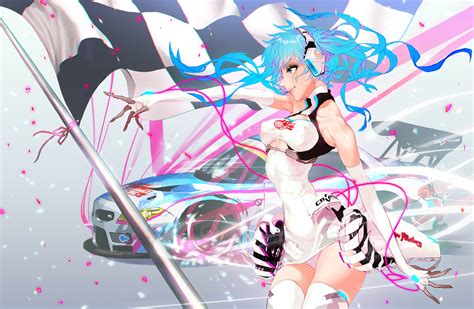 Hatsune Miku Racing Miku And Racing Miku Vocaloid And 3 More Drawn