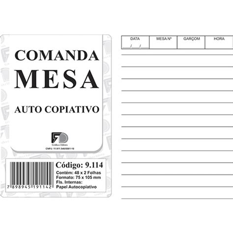 Comanda De Mesa 2 Vias Auto Copiativo R 9114 Vpa Atacadista