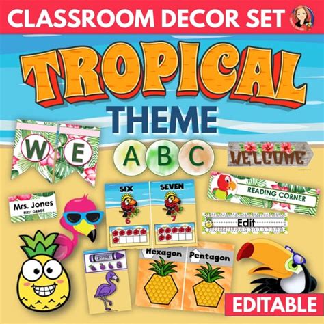 Tropical Classroom Decor Set Editable Summer Bulletin Boards And Decor