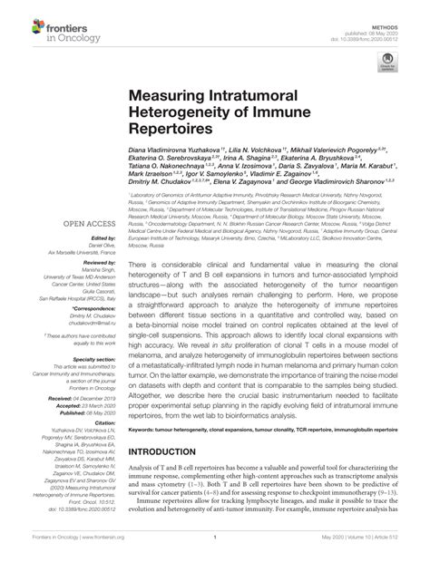 Pdf Measuring Intratumoral Heterogeneity Of Immune Repertoires