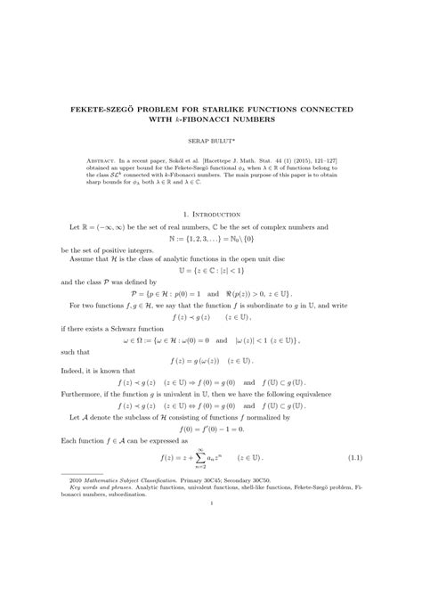Pdf Fekete Szegö Problem For Starlike Functions Connected With K
