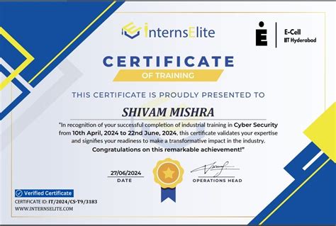 Shivam Mishra On Linkedin Internship Cybersecurity Internselite