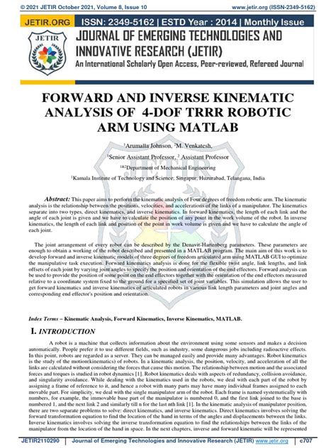 forward and inverse kinematic analysis o pdf kinematics matlab
