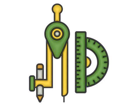 3d Green And Yellow Compass And Ruler Icon 27244245 Png