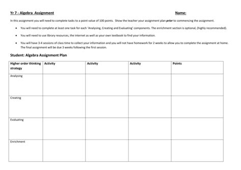 Algebra Assignment Scunderwood