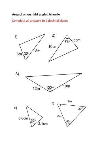 Area Of Right Angled Triangle Worksheet Ks2 Lengths And Angles In