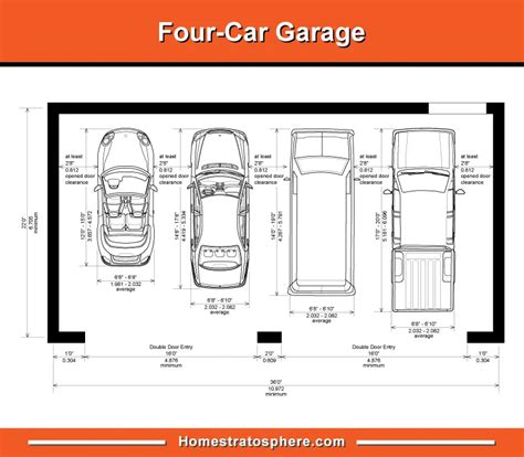Illustrated Diagram Of 4 Car Garage Dimensions Four Car Garage