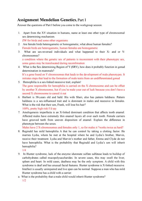Assignment Mendelian Genetics Part I Assignment Mendelian Genetics
