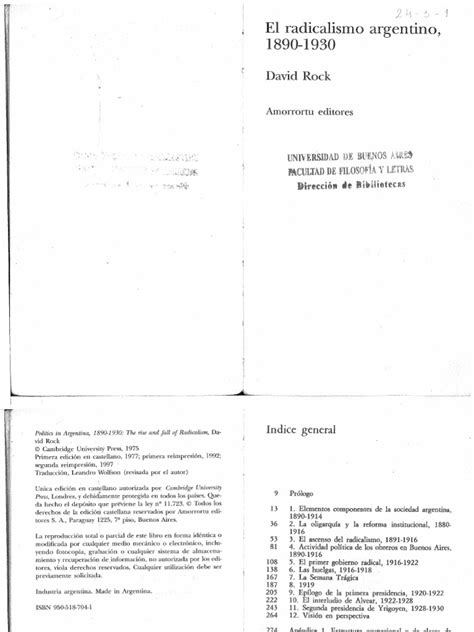 Rock David El Radicalismo Argentino 1890 1930 C Pdf