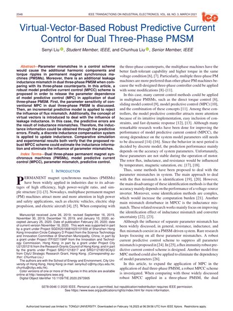 Pdf Virtual Vector Based Robust Predictive Current Control For Dual