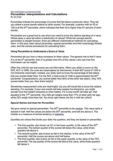 Percentilesinterpretations And Calculations