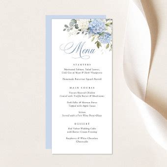 Floral Elegant Blue White Hydrangea Wedding Menu Zazzle