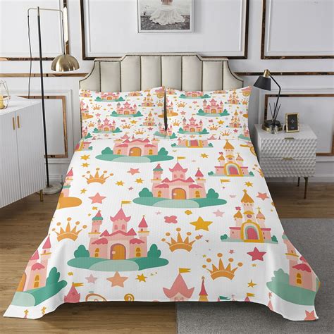 Erosebridal Pink Castle Bedspread Sets King Size Fairy Tale Bed Quilt Princess Crown Coverlet