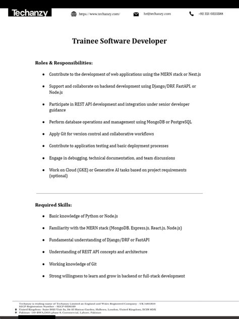 Trainee Software Developer Jd Pdf