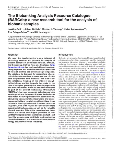 Pdf The Biobanking Analysis Resource Catalogue Barcdb A New