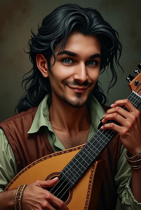 Arafed Image Of A Man With A Mandoline In His Hand Fantasy Art Smug