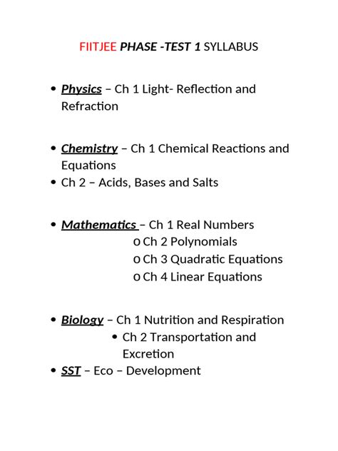 Fiitjee Phase Test Syllabus Pdf