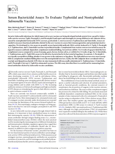 Pdf Serum Bactericidal Assays To Evaluate Typhoidal And Nontyphoidal Salmonella Vaccines
