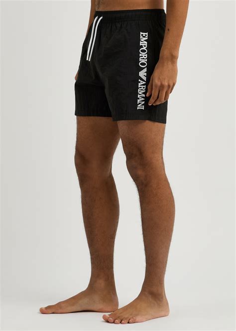 Emporio Armani Logo Embroidered Nylon Swim Shorts Black Emporio Armani