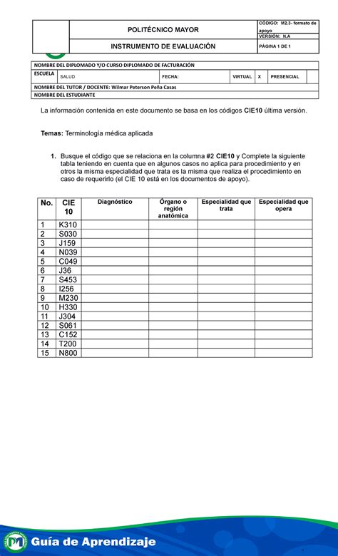 4 Taller Codificacion Diagnosticos 2 PolitÉcnico Mayor CÓdigo M2