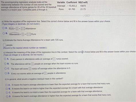 Solved A Write The Equation Of The Regression Line Select