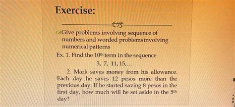 Solved ↷ Give Problems Involving Sequence Of Numbers And