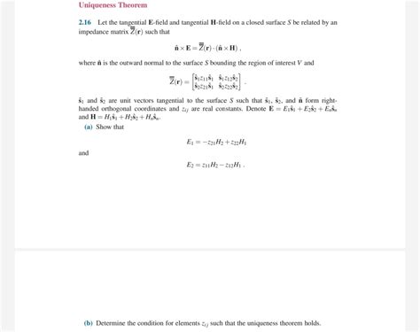 Uniqueness Theorem216 Let The Tangential E Field And Tangential H Field
