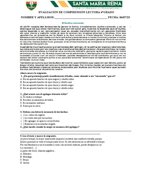Examen De Comprensión Lectora Pdf