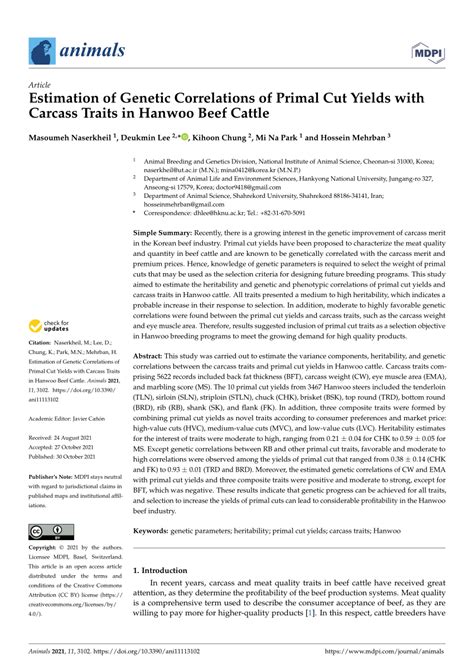 Pdf Estimation Of Genetic Correlations Of Primal Cut Yields With