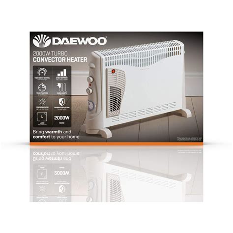 Daewoo 2000w Portable Electric Turbo Convector Heater Thermostat Timer