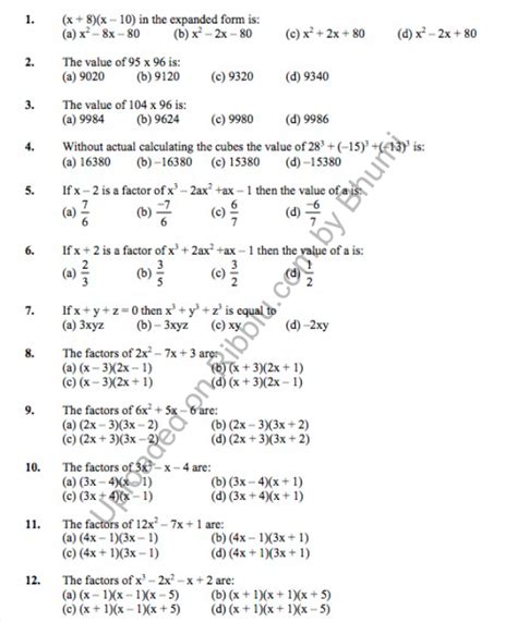 Mcq Questions For Class 9 Maths With Answers Pdf