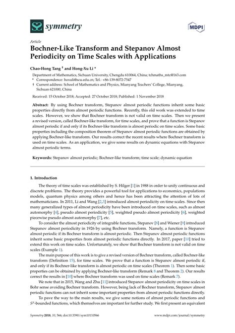Pdf Bochner Like Transform And Stepanov Almost Periodicity On Time
