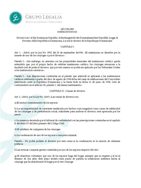 Ley 1306 Bis Sobre El Divorcio En Republica Dominicana Pdf