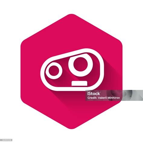 긴 그림자 배경으로 격리 된 화이트 카 헤드 라이트 아이콘 핑크 육각형 버튼 벡터 Led 조명에 대한 스톡 벡터 아트 및 기타