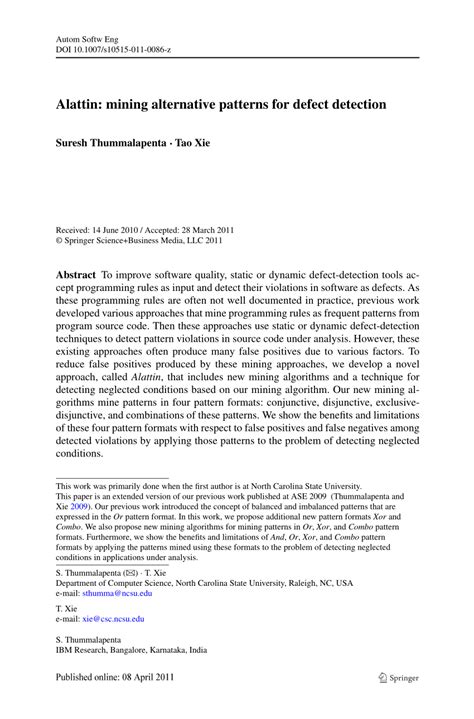 pdf alattin mining alternative patterns for defect detection