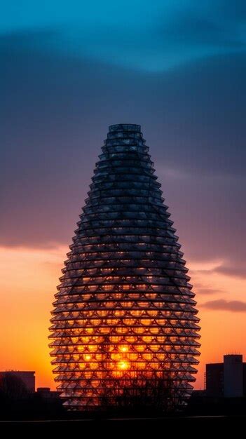 Premium Ai Image A Pyramid Shaped Tree With The Sun Setting Behind It