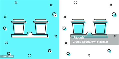 블랙 라인 커피 컵은 녹색과 흰색 배경에 고립 된 아이콘을 이동합니다 임의동적 모양 벡터 일러스트레이션 가능성에 대한 스톡 벡터 아트 및 기타 이미지 Istock