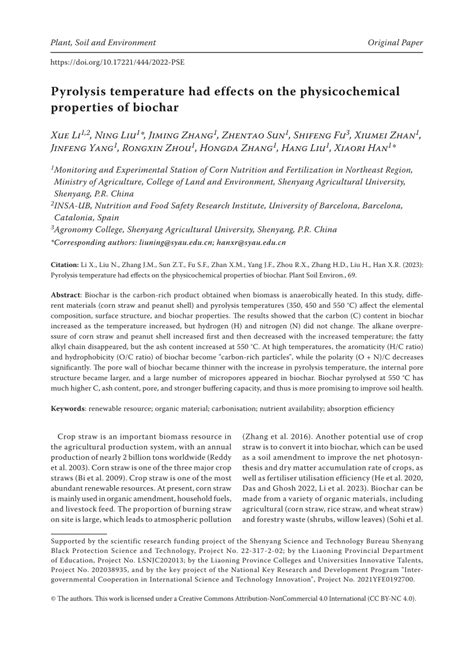 Pdf Pyrolysis Temperature Had Effects On The Physicochemical Properties Of Biochar