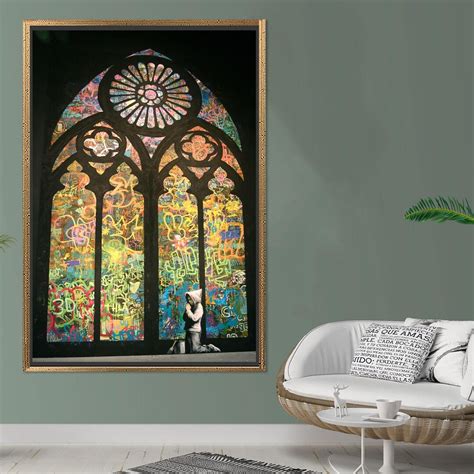 Modern Art Abstract Printed Bansky Boy Tempered Glass Banksy Church