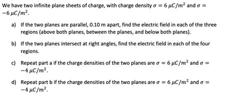 Solved We Have Two Infinite Plane Sheets Of Charge With Chegg