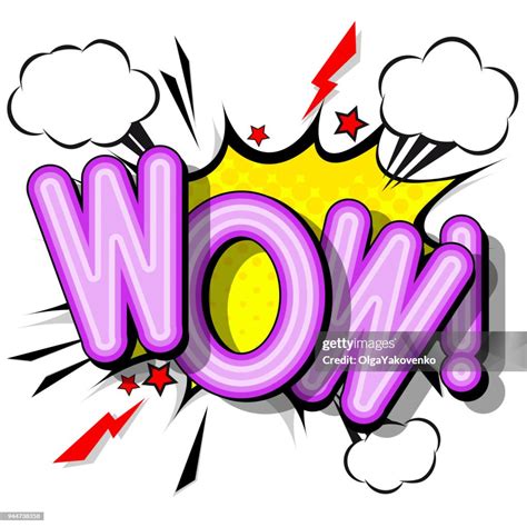 Comic Design Speech Bubbles Wow Retro Lettering Flash Explosion With Clouds Lightning Stars ...