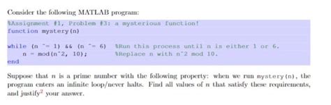 Solved Consider The Following Matlab Program Assignment