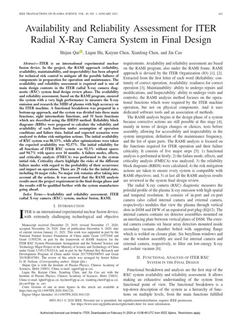 availability and reliability assessment for iter radial x ray camera