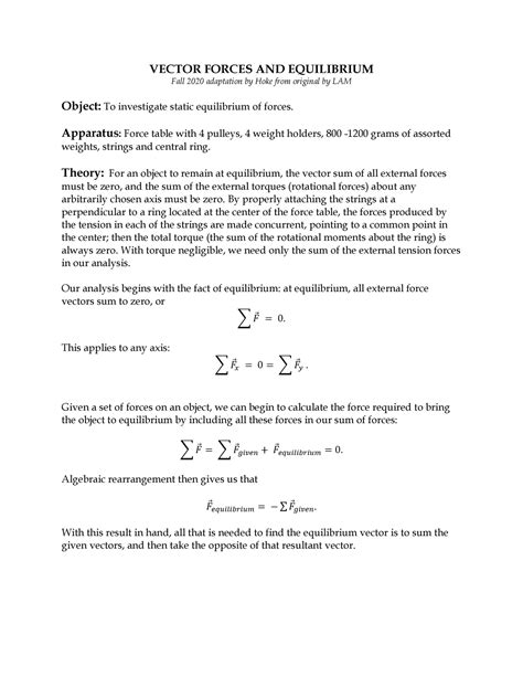 P1 Lab 03 Vector Equilibrium Vector Forces And Equilibrium Fall 2020 Adaptation By Hoke From