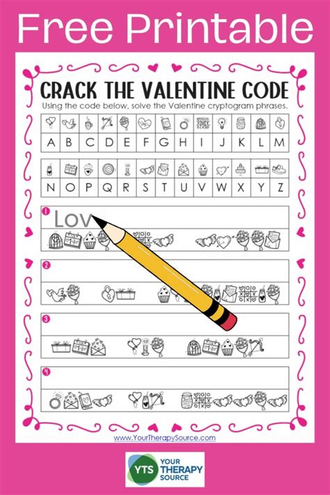Valentine Cryptogram Free Printable Puzzle Your Therapy Source