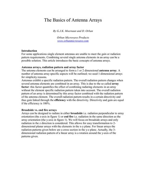 The Basics Of Antenna Arrays Pdf Physics Science