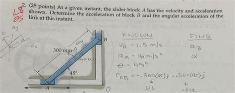 Solved Points At A Given Instant The Slider Block A Chegg
