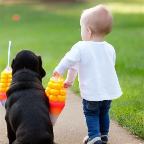⭐ Тема: Малыш идет к собаке с конфетной кукурузой (Baby walking to a ...